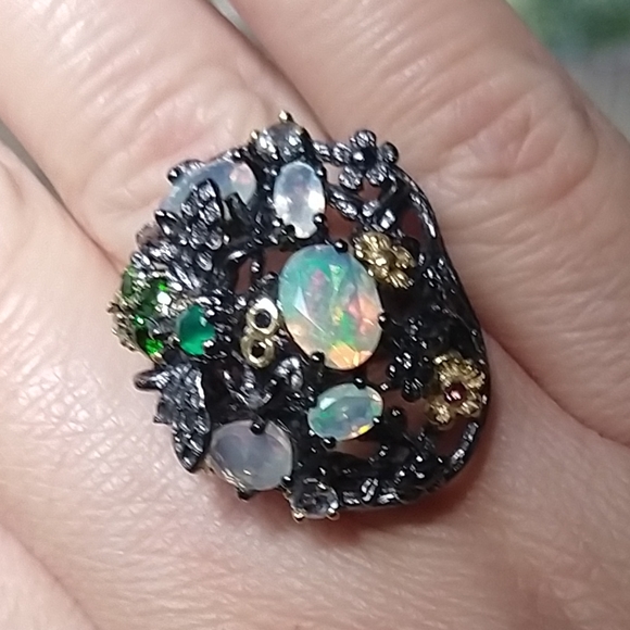 Jewelry | Incredible Genuine Opal Onix Art Ring | Poshmark